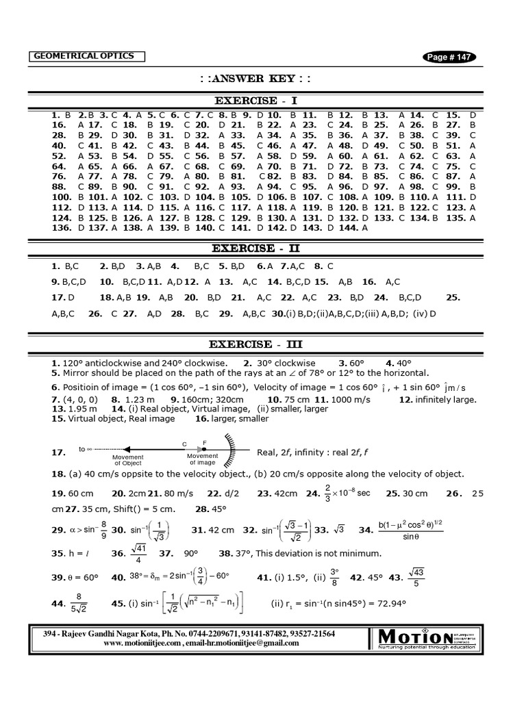 Answer Key | PDF | Optics | Physical Phenomena