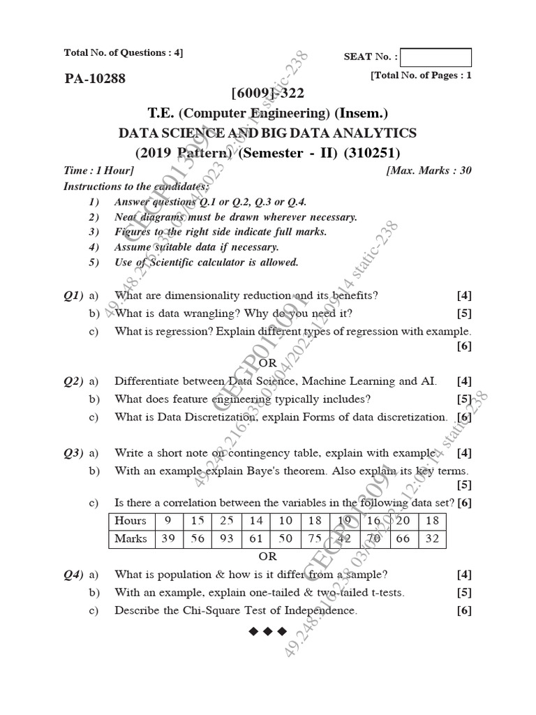 DSDBA sppu dsbda QP | PDF | Data | Cluster Analysis