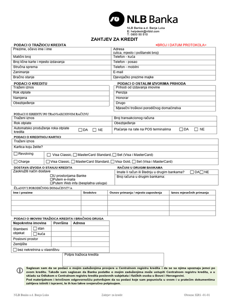 Zahtjev Za Kredit | PDF