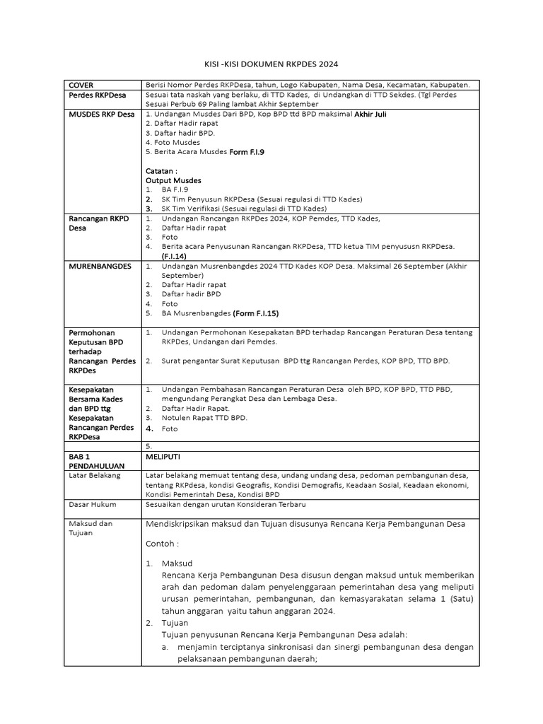 KISI-KISI RKP Desa 2024 | PDF
