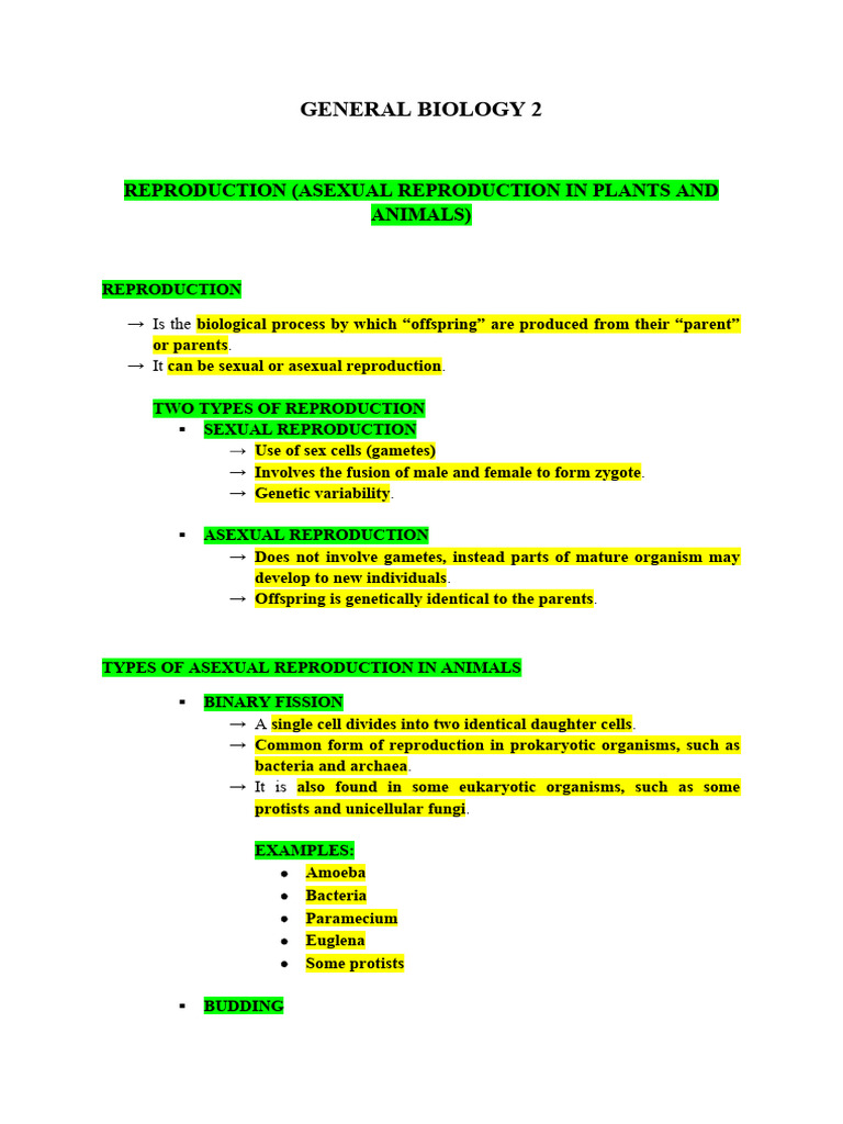 GENERAL BIOLOGY 2 (REPRODUCTION - ASEXUAL REPRODUCTION IN PLANTS AND ...