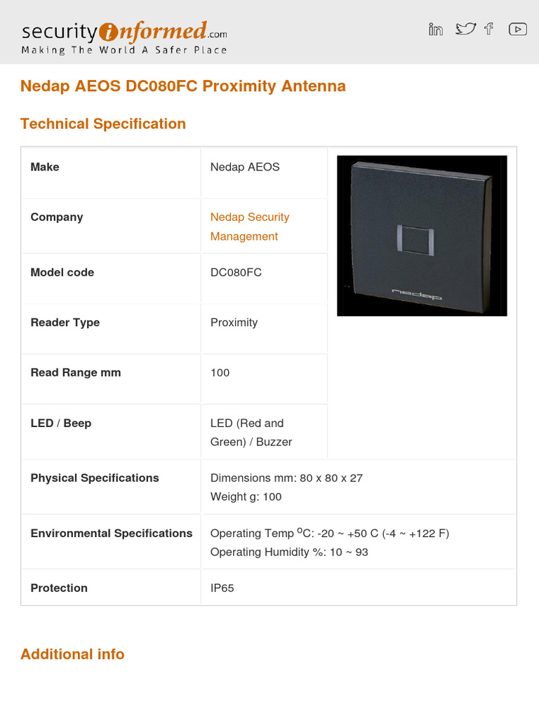 nedap-aeos-dc080fc-access-control-reader | PDF
