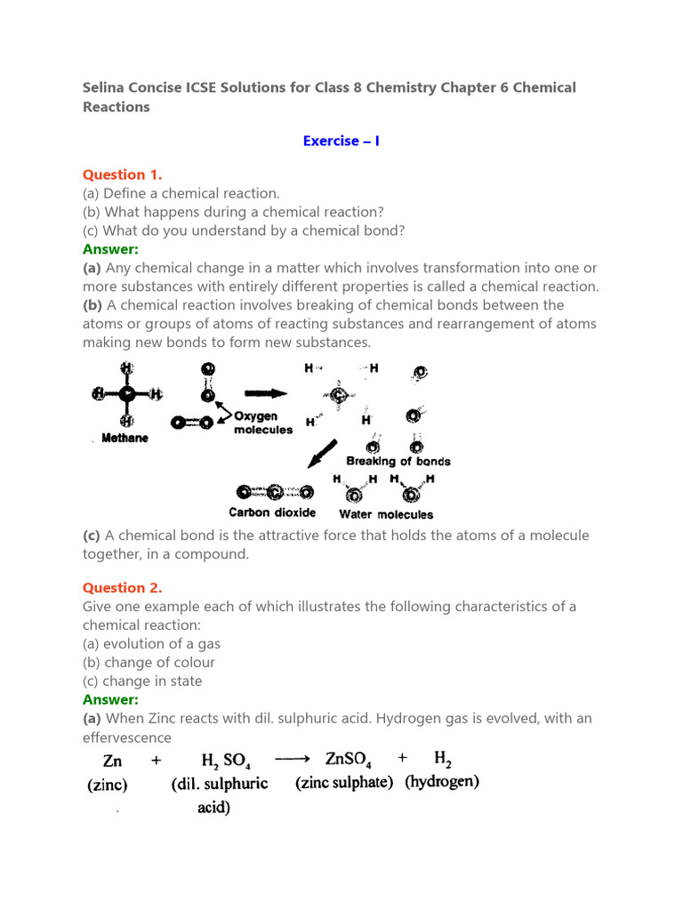 ICSE-Class 9 - Chemistry-Chapter-06-Chemical Reaction-QnA | PDF ...