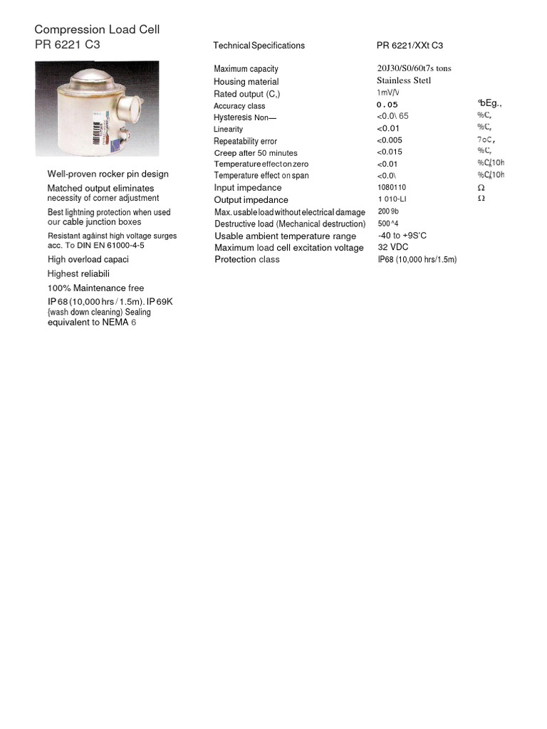 PR 6221 C3 Compression Load Cell Specs | PDF