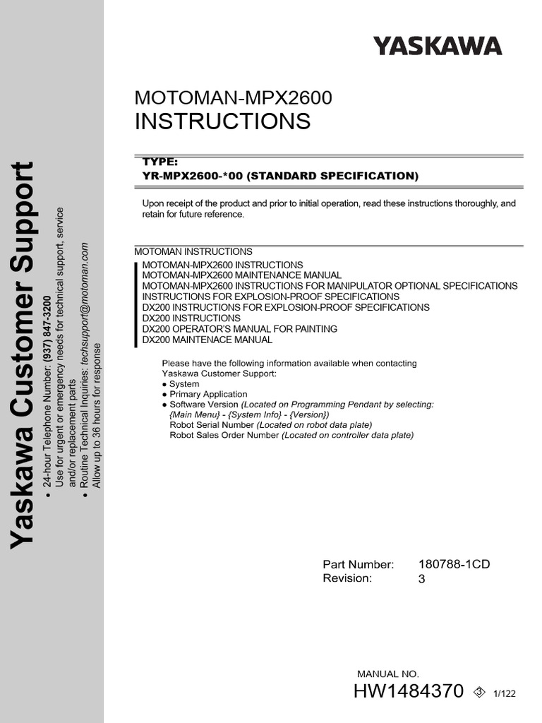 Motoman - MPX2600 - Manipulator Manual | PDF | Electricity | Electrical ...