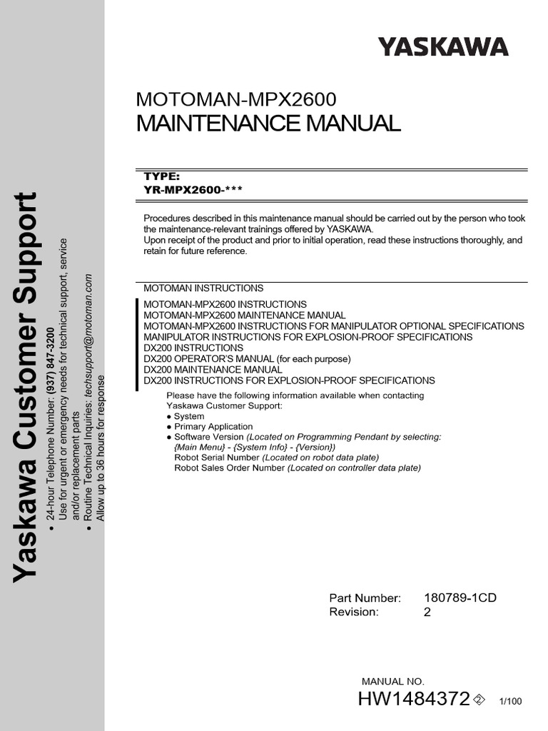 Motoman - Yaskawa - MPX2600 Robot - Maintenance Manuakl | PDF ...