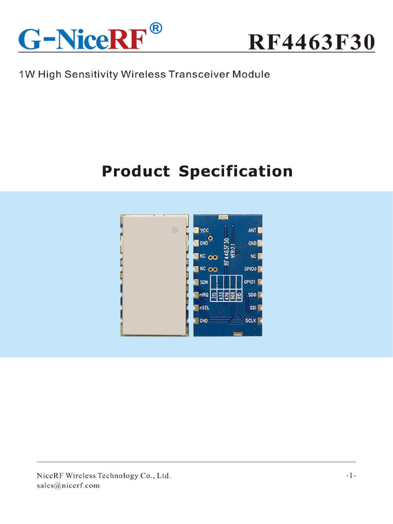 RF4463F30 1W High Power Wireless Transceiver Module V2.2 | PDF | Sensor | Wireless
