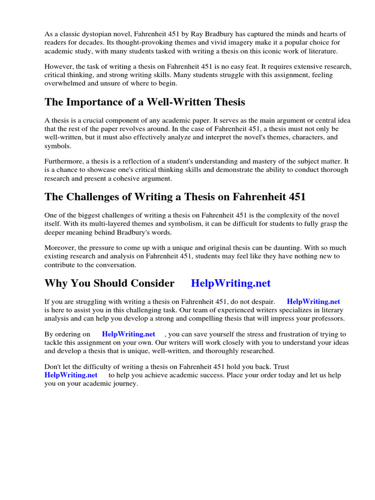 Term Paper On Fahrenheit 451 | PDF