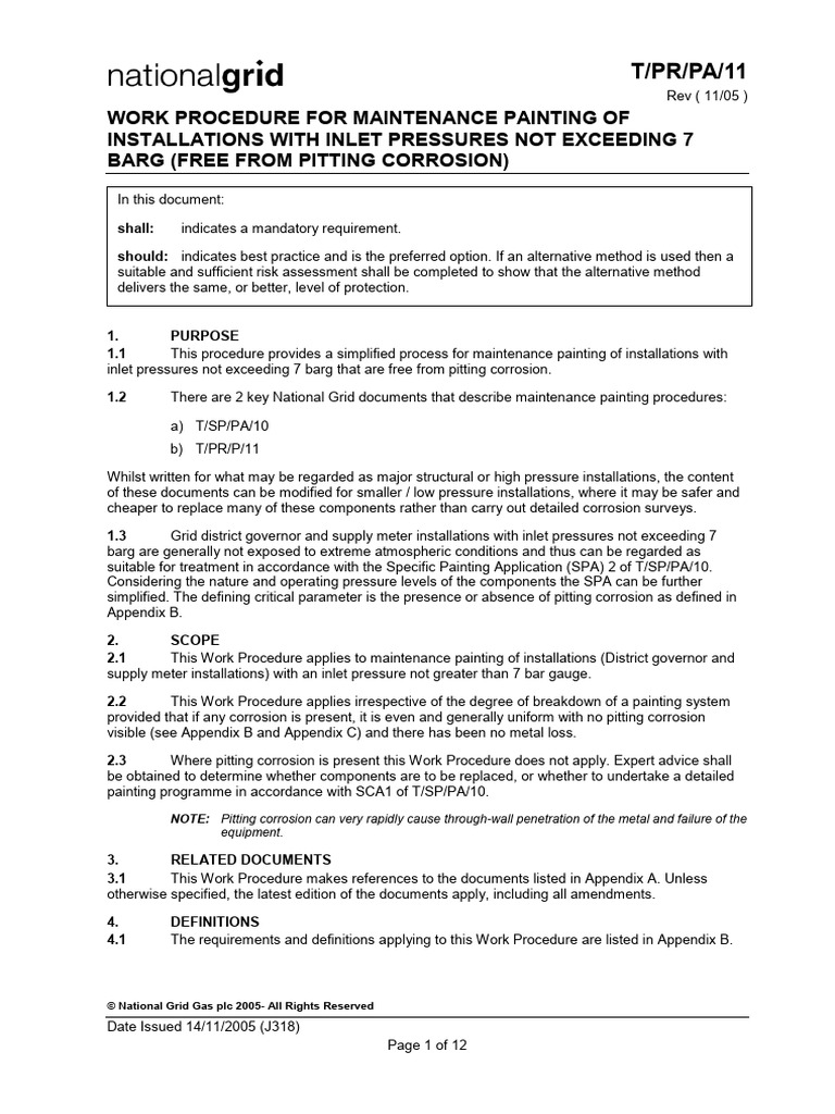 Work Procedure For Maintenance Painting of Installations With Inlet ...
