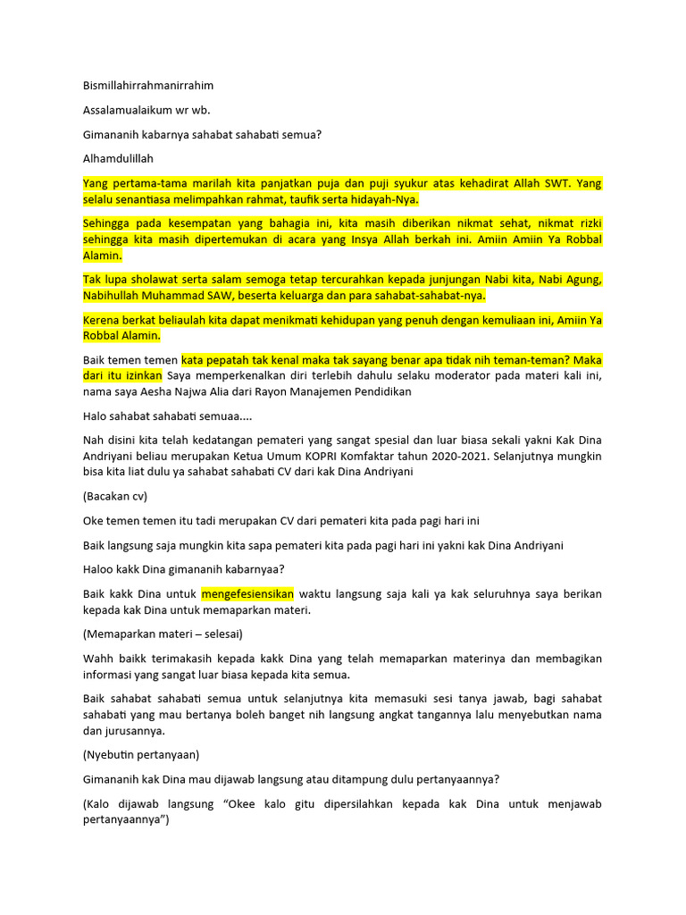 Contoh Teks Moderator | PDF