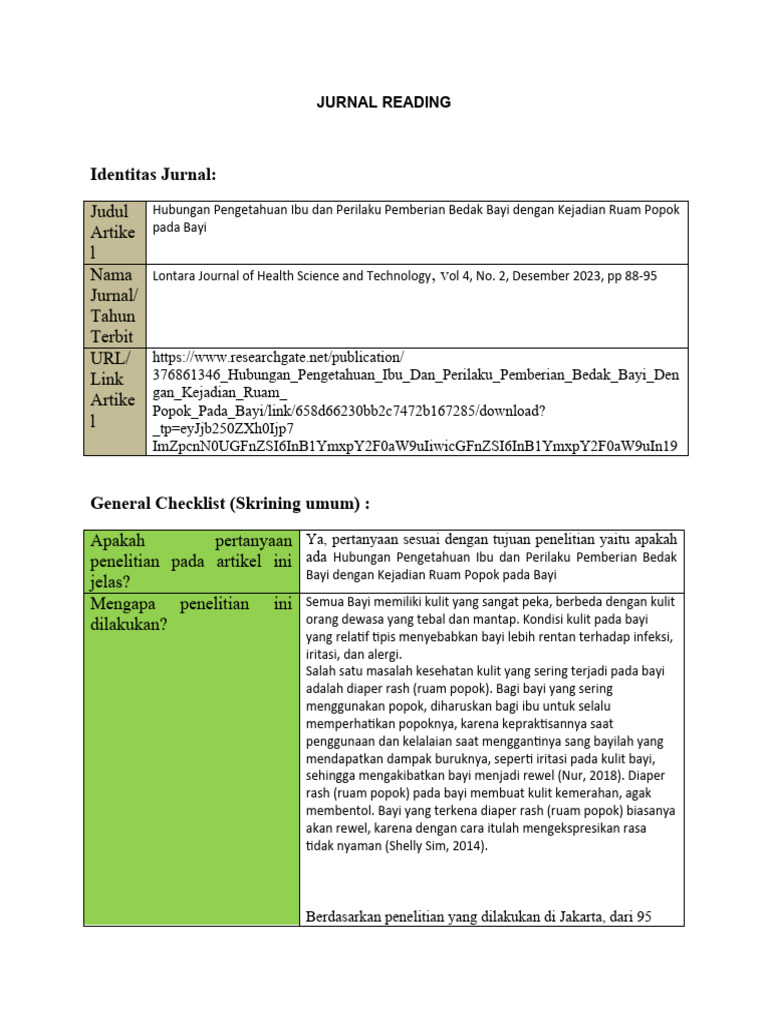 Contoh Dan Template Jurnal Reading | PDF
