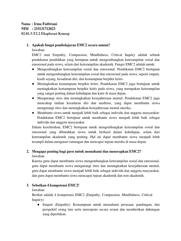 "Pentingnya EMC2 dalam Pendidikan" | PDF | Pengembangan Diri