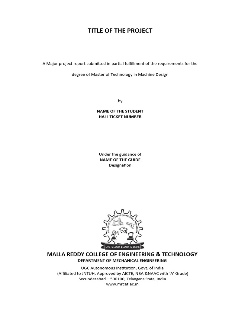 02 M.Tech (MD) Project Report Front Pages | PDF | Science