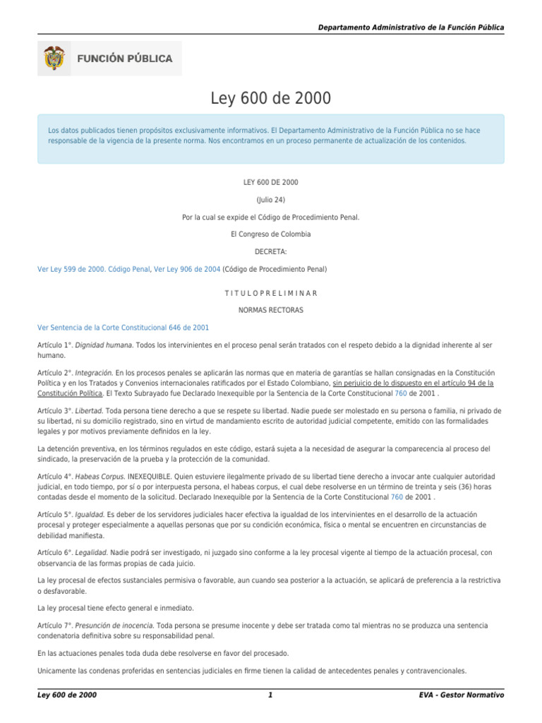 Ley_600_de_2000.. | PDF | Ley procesal | Demanda judicial