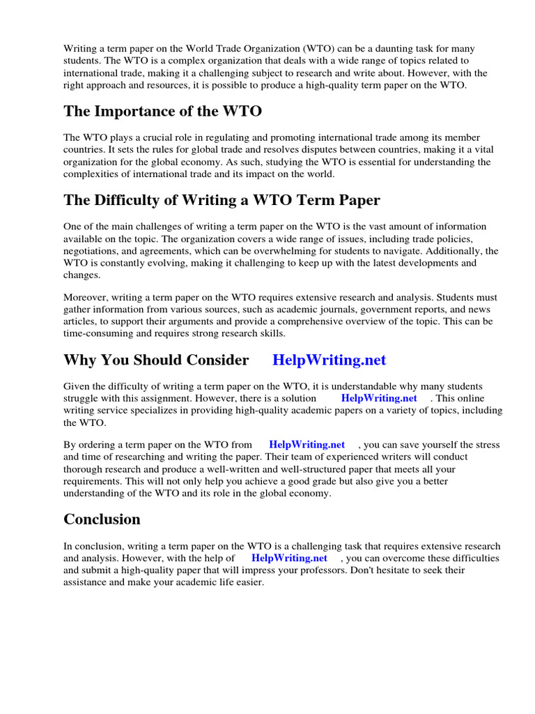 World Trade Organization Term Paper | PDF | World Trade Organization ...
