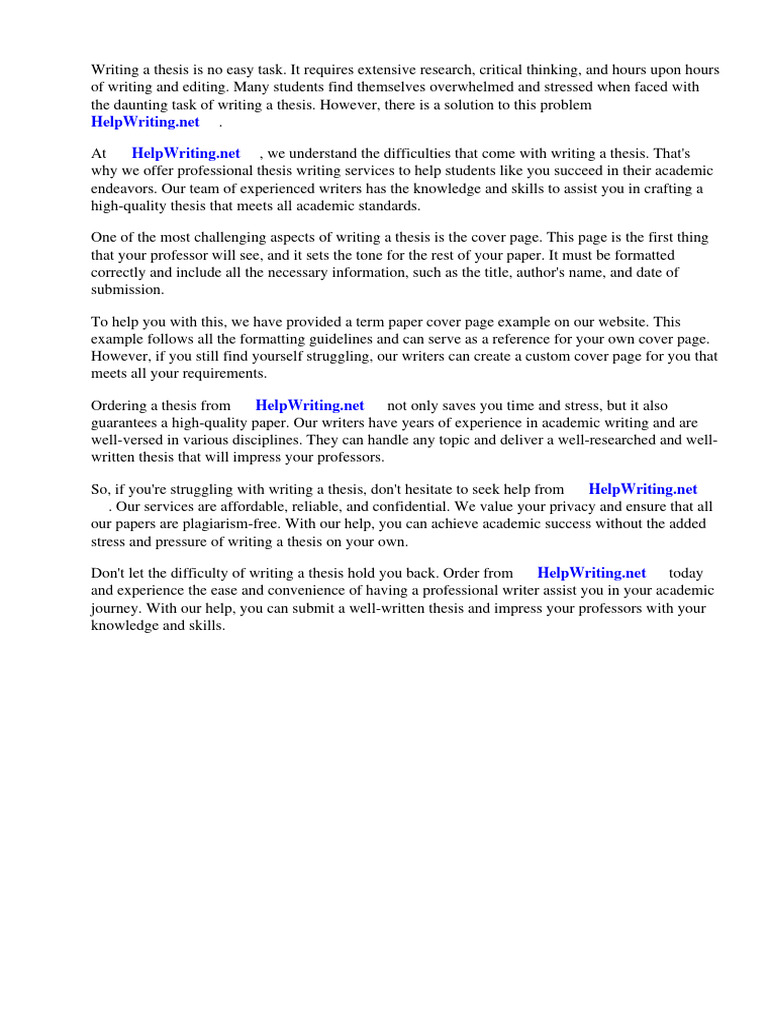 Term Paper Cover Page Example | PDF | Apa Style | Thesis