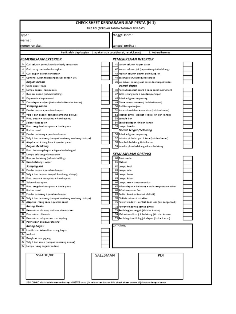Form Check Sheet H-1 | PDF