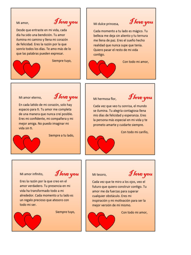 Tarjetas De Amor Para Imprimir Conjunto De Tarjetas Románticas