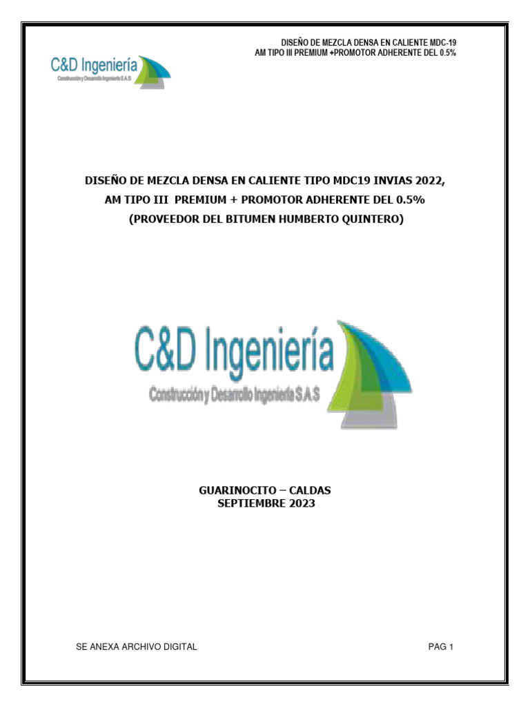 Informe Técnico Diseño Marshall MDC-19+C.A.M Tipo III Premium Adit. 0.5% (C&D Ingeniería) | PDF ...