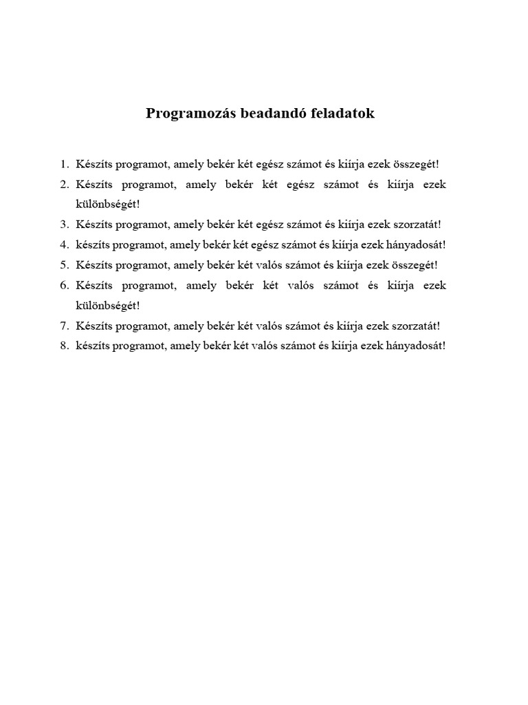 Python Beadando Feladatok 9évf. | PDF