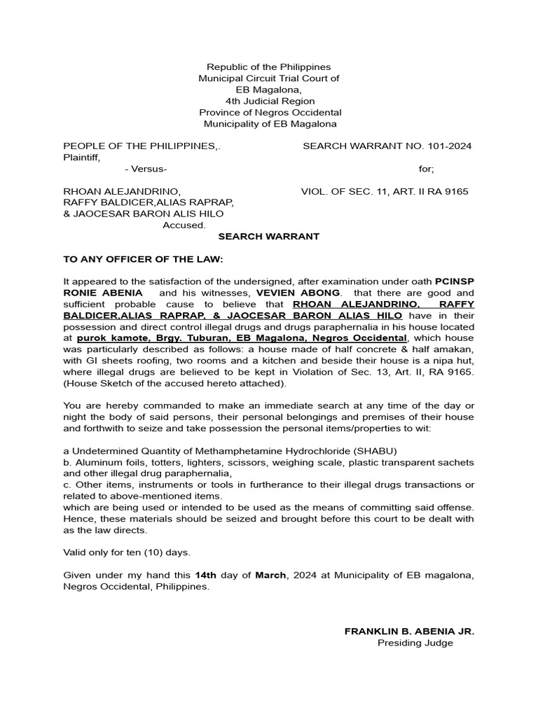 Search Warrant | PDF | Criminal Law | Common Law