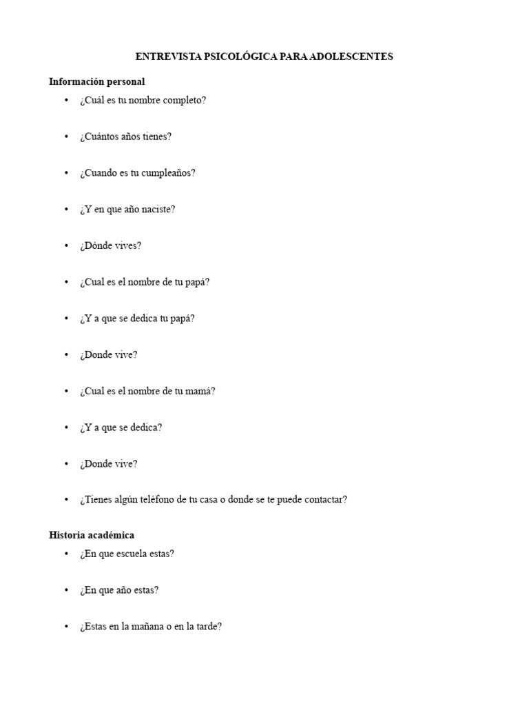 Entrevista para Adolescentes | PDF