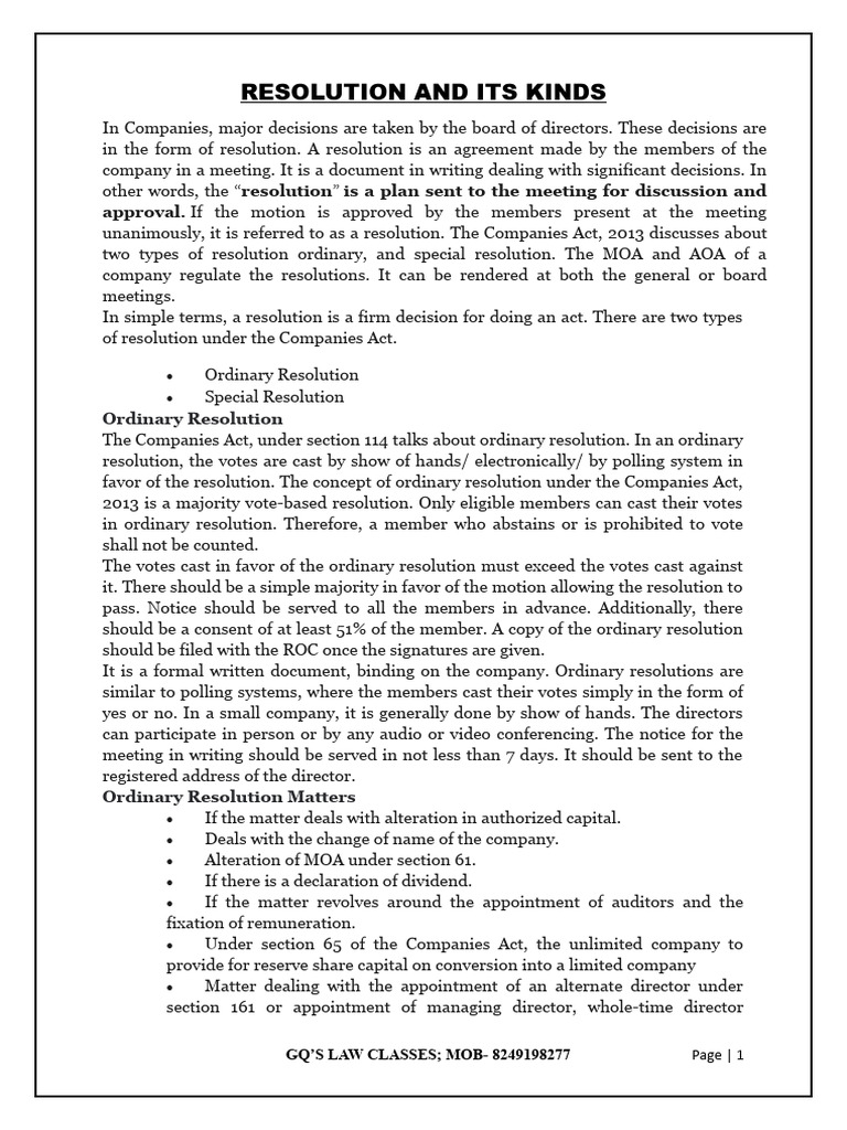 Ordinary vs Special Resolutions Explained | PDF | Government | Private Law