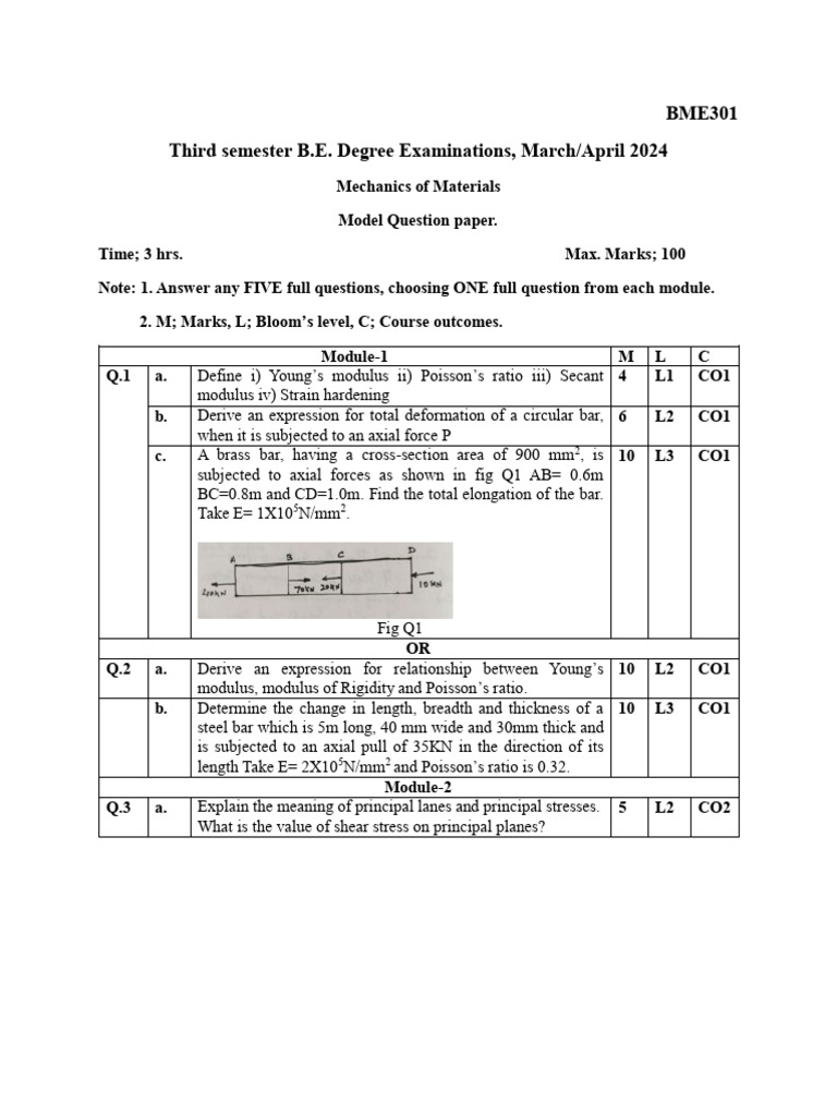 BME301 | PDF | Stress (Mechanics) | Young's Modulus