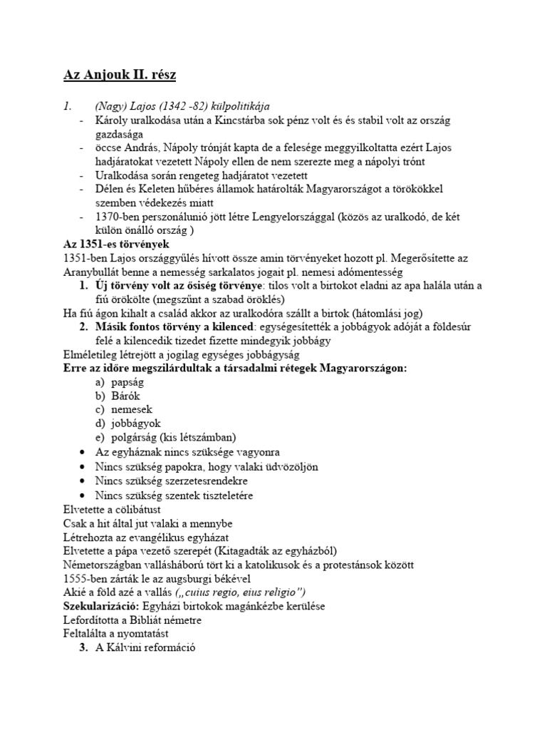 Anjouk II. Történelem 10.évf. | PDF