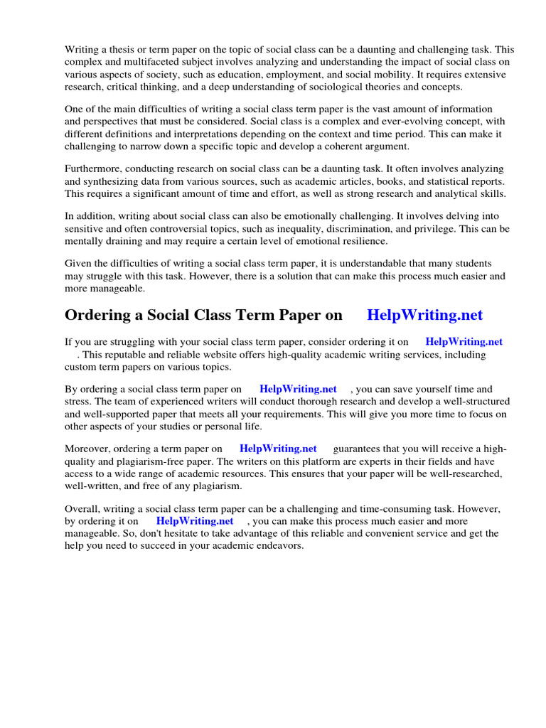 Social Class Term Paper | PDF | Sociology | Social Stratification