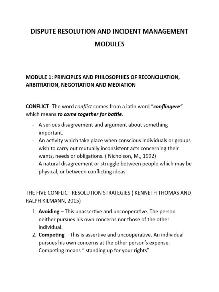 DISPUTE-RESOLUTION-AND-INCIDENT-MANAGEMENT-MODULE | PDF | Mediation ...