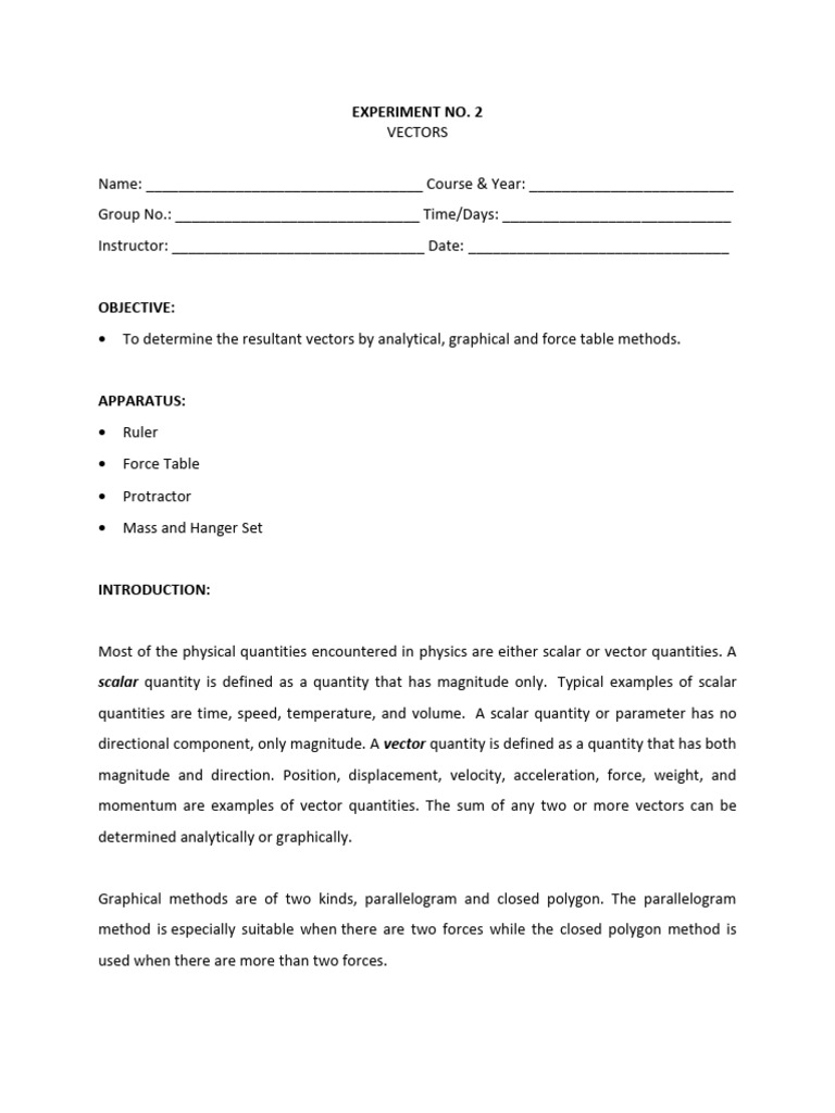 NS 1B2 Experiment No. 2 Vectors | PDF | Euclidean Vector | Force