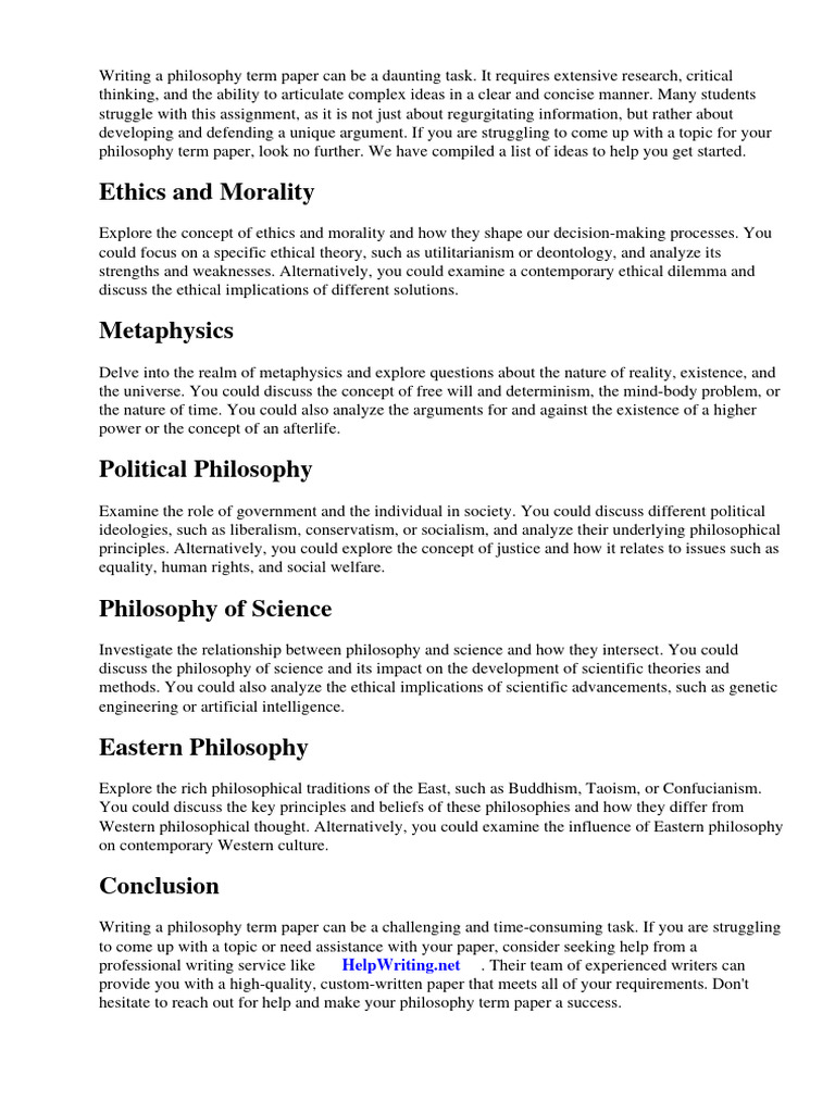 Ideas For Philosophy Term Papers | PDF | Essays | Idea