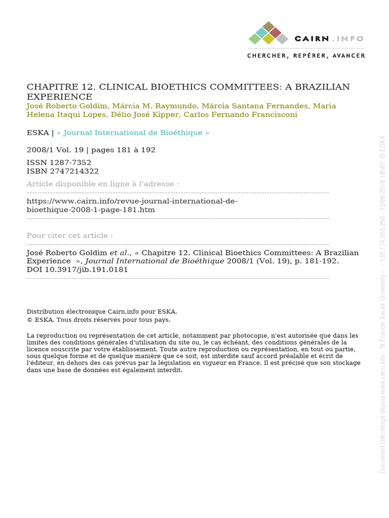 Clinical Bioethics Committees A Brazilian Experience | PDF | Éthique ...