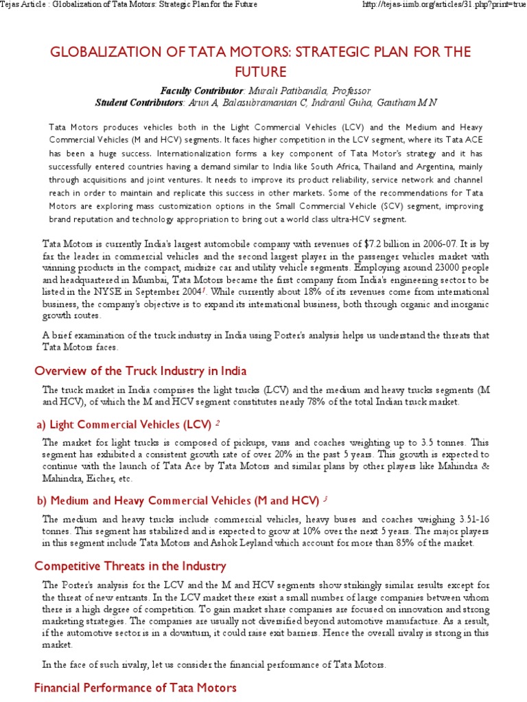 Tata Motors Strategic Plan For The Future | PDF | Strategic Management ...