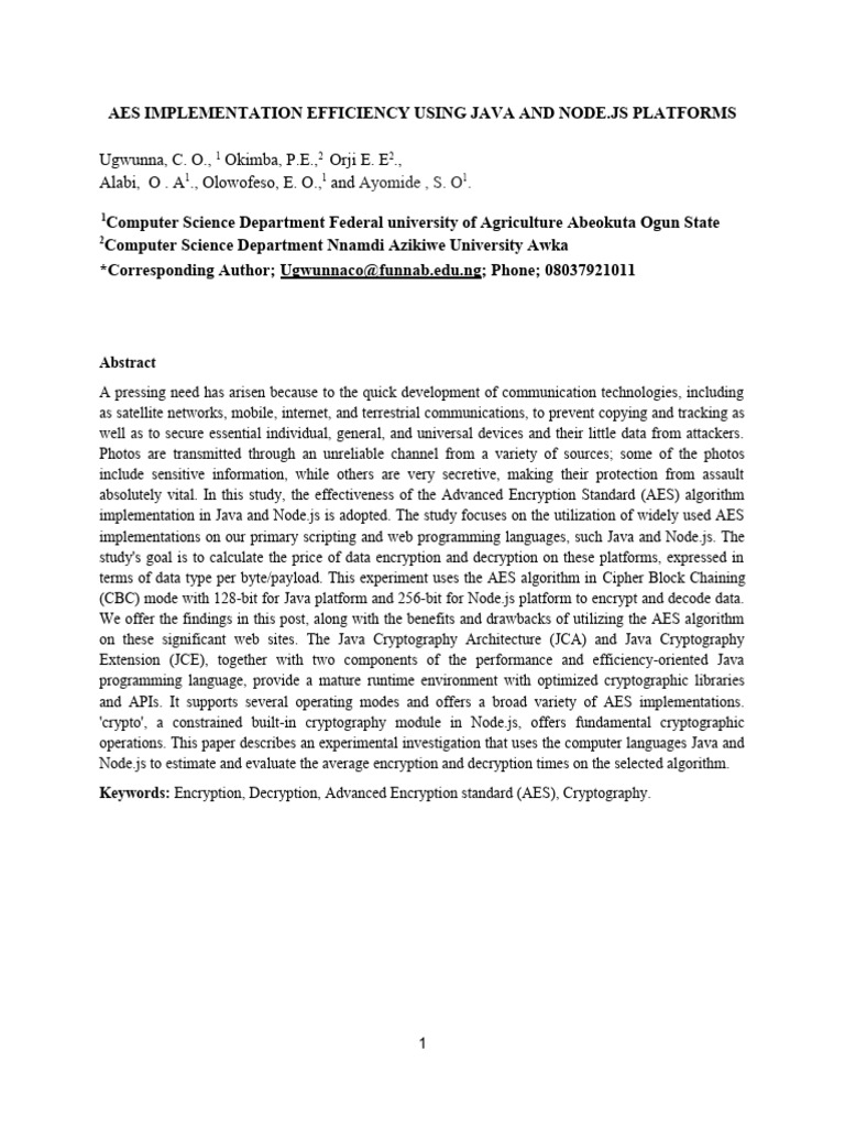 AES PAPER For Submition 02-03-24 | PDF | Encryption | Cryptography