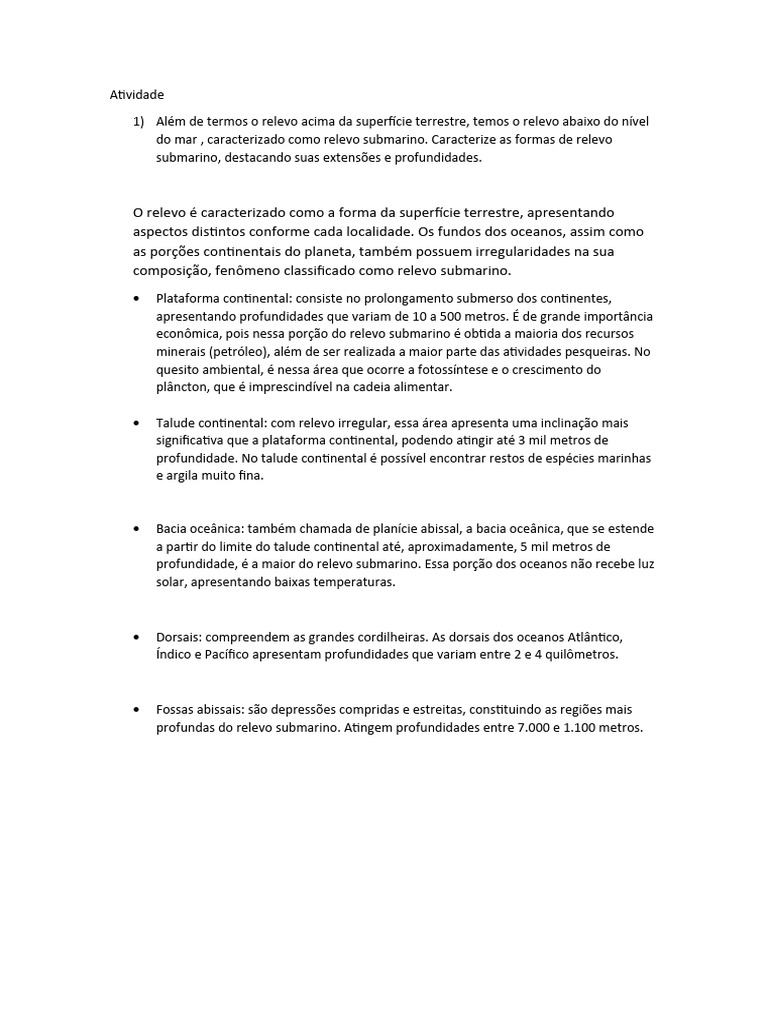 Formas do Relevo Submarino e Suas Características | PDF | Ciências ...