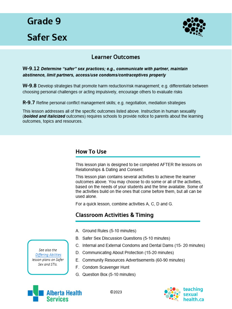 Gr9LP5 Safer Sex ENGLISH FINAL | PDF | Human Sexual Activity | Sexual ...