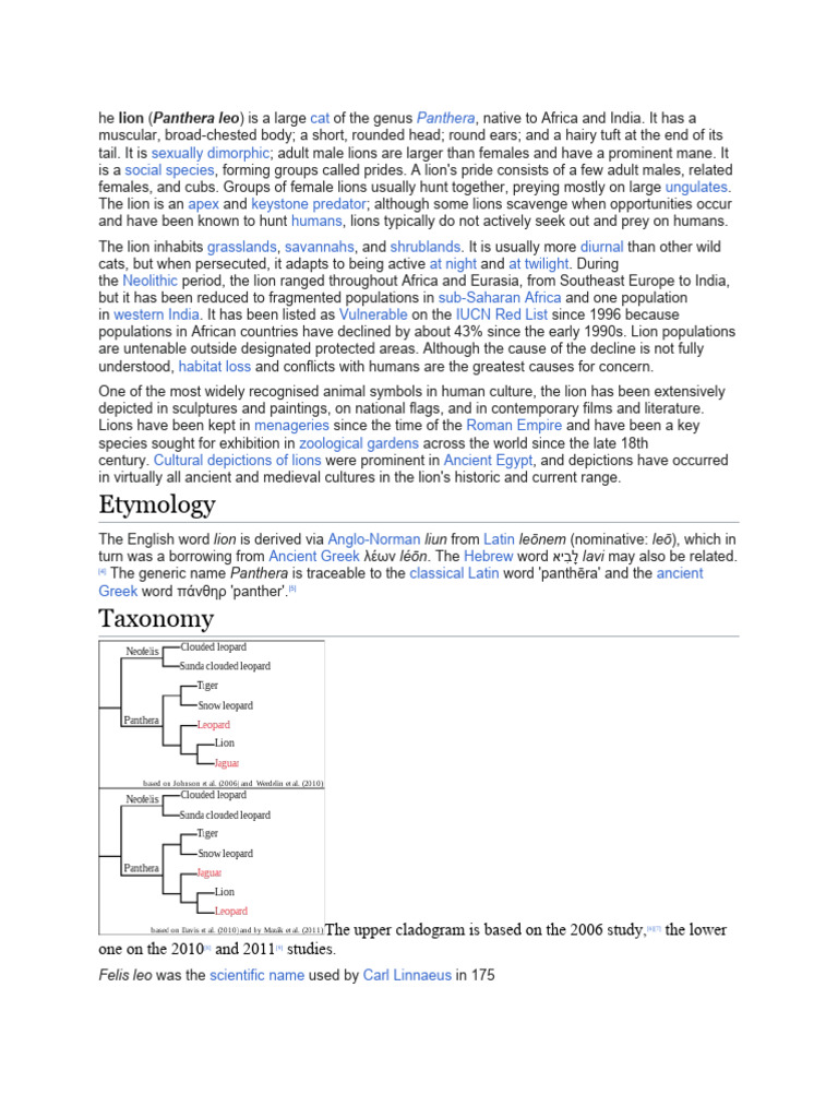 Etymology: Panthera | PDF | Lion | Zoology