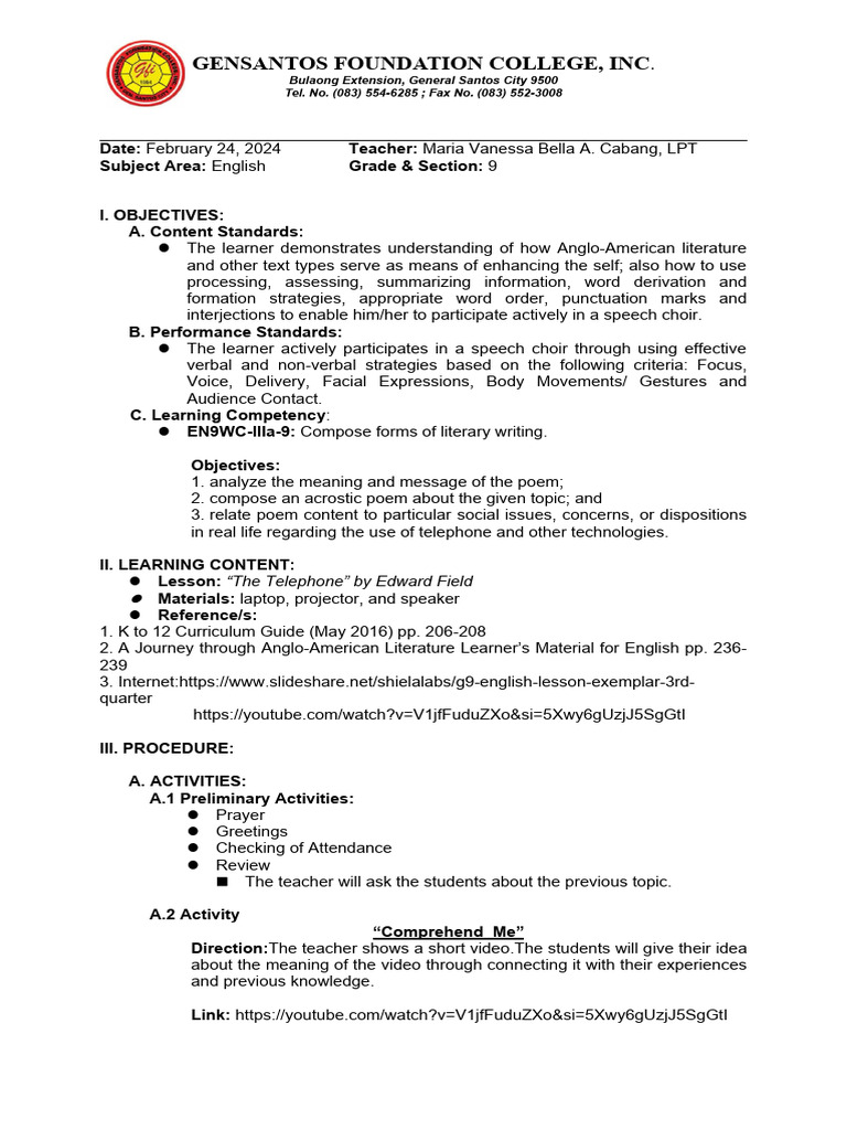TTL2 Sample Lesson Plan | PDF | Lesson Plan | Nonverbal Communication TTL2 Sample Lesson Plan | PDF | Lesson Plan | Nonverbal Communication