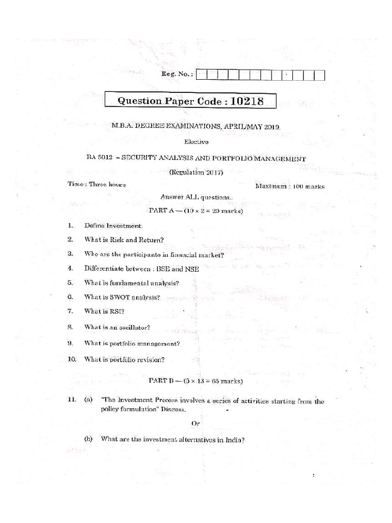 Security Analysis and Portfolio Management Old Question Paper | PDF