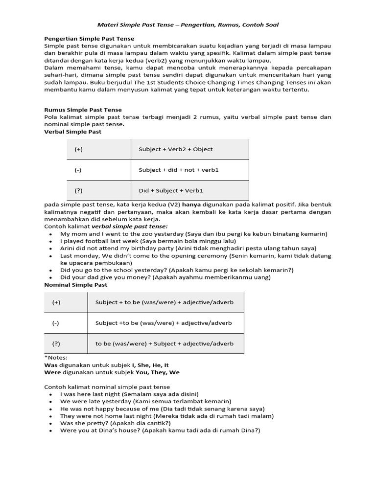 Materi Simple Past Tense | PDF