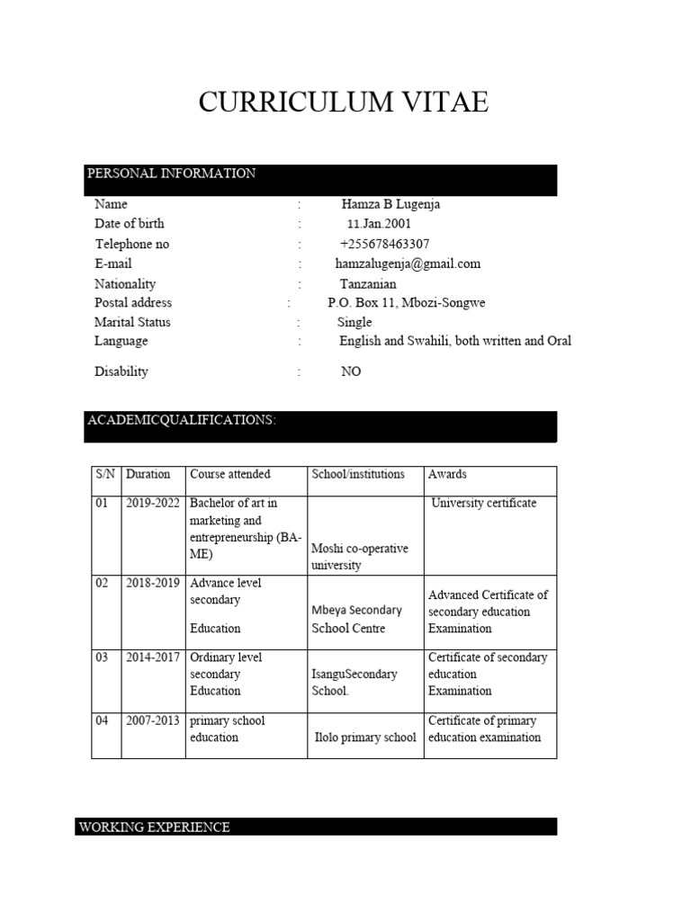 Curriculum Vitae: Personal Information | PDF