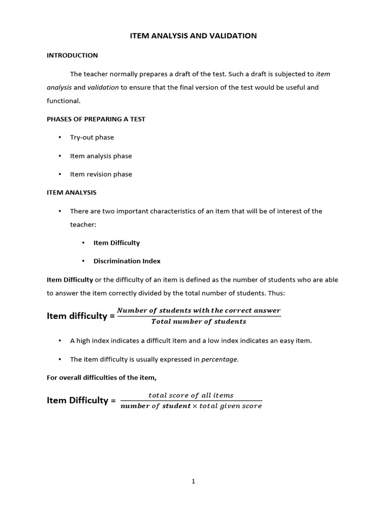 Item Analysis and Validation | PDF