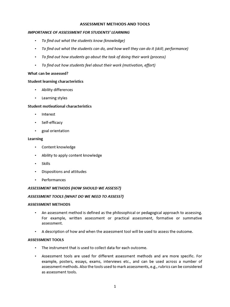 Assessment Methods and Tools | PDF | Educational Assessment | Multiple ...