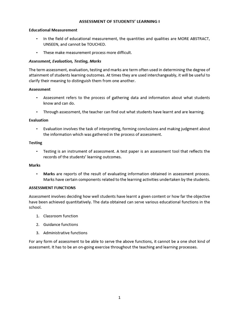 Assessment of Students' Learning | PDF | Educational Assessment ...