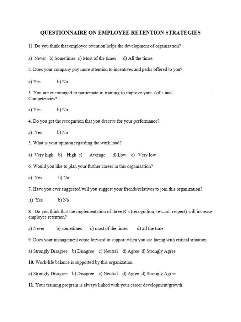 QUESTIONNAIRE_ON_EMPLOYEE_RETENTION_STRA | PDF | Mentorship | Employment