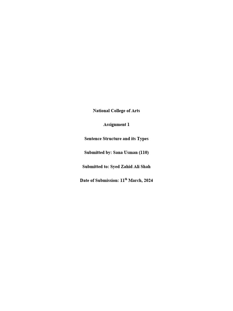 National College of Arts Sana Usman | PDF | Sentence (Linguistics ...