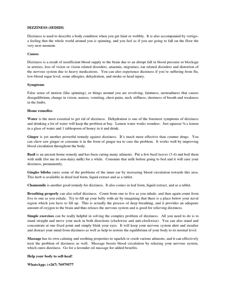 Dizziness 1 | PDF | Physiology | Causes Of Death