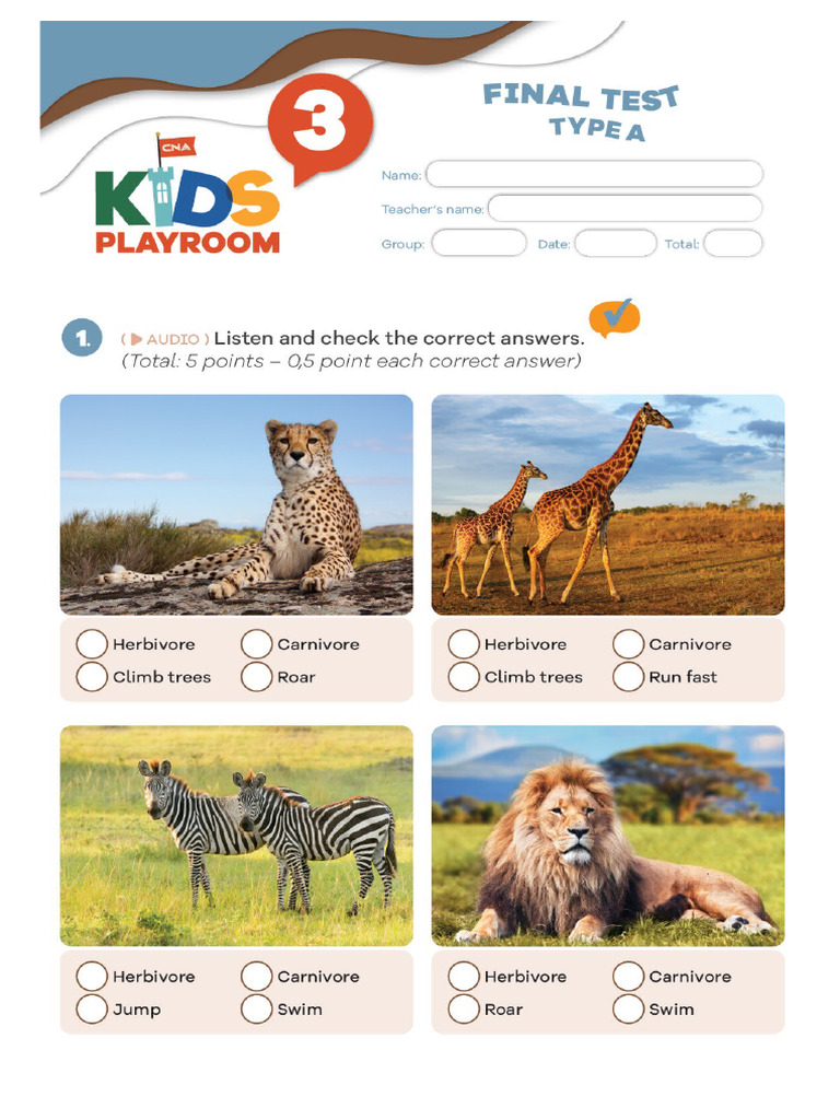 CNA Kids Playroom 3 - Final Test | PDF